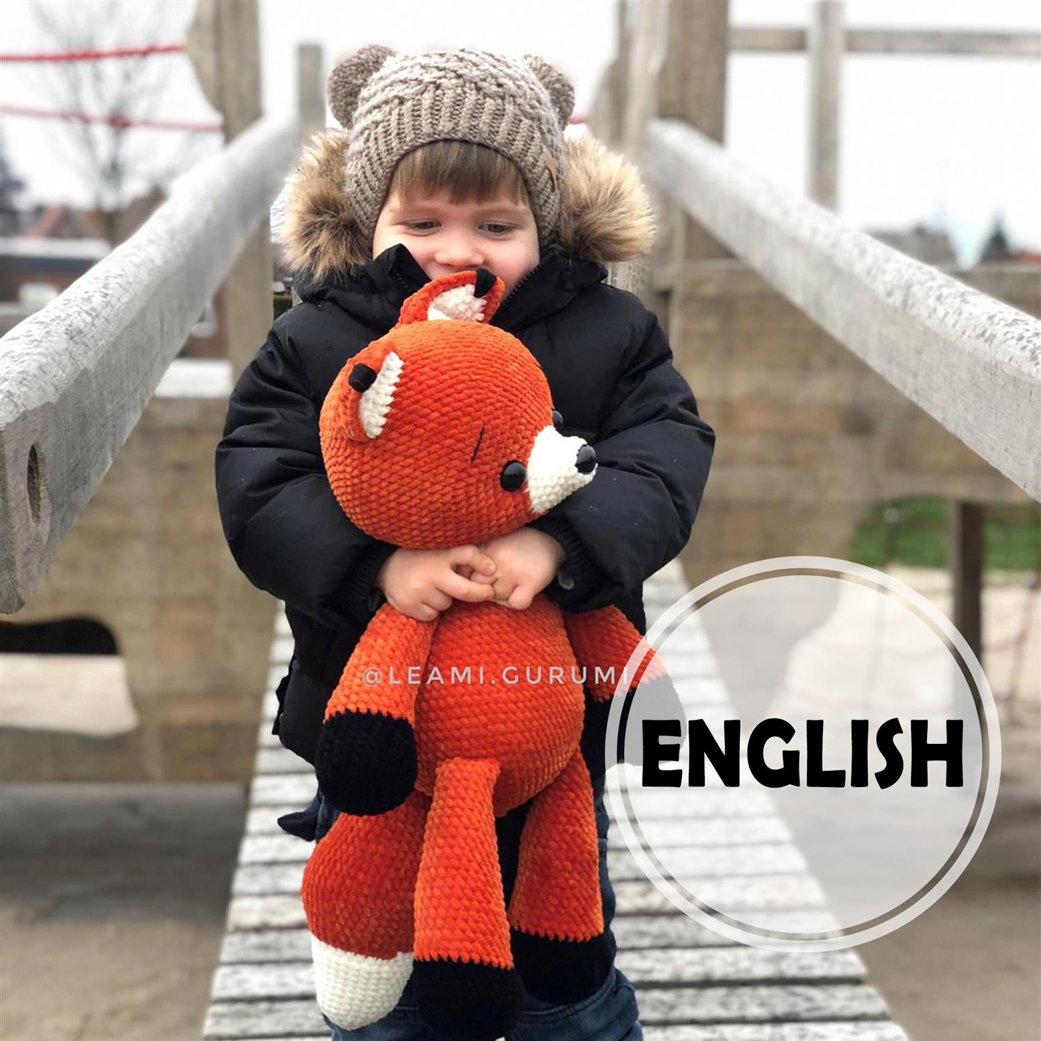 PDF +Video for the ears, ENGLISH Crochet Pattern BIG Fox Foxi by leami | A-1151